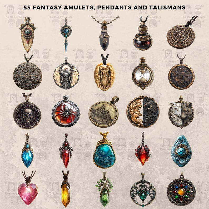 55 Fantasy Amulets Clipart Pack INSTANT DOWNLOAD 55 Mystical Pendant ...