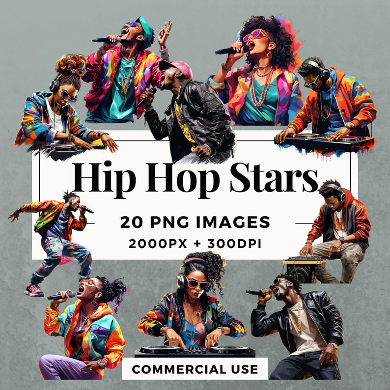 20 Hip Hop Stars Clipart Pack INSTANT DOWNLOAD 20 Hip Hop Illustrations ...