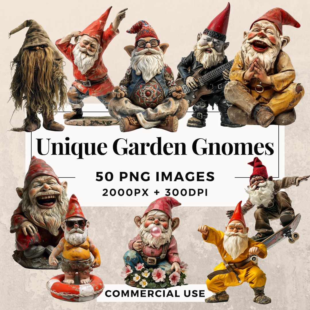 50 Unique Garden Gnomes Clipart Pack INSTANT DOWNLOAD 50 Whimsical ...