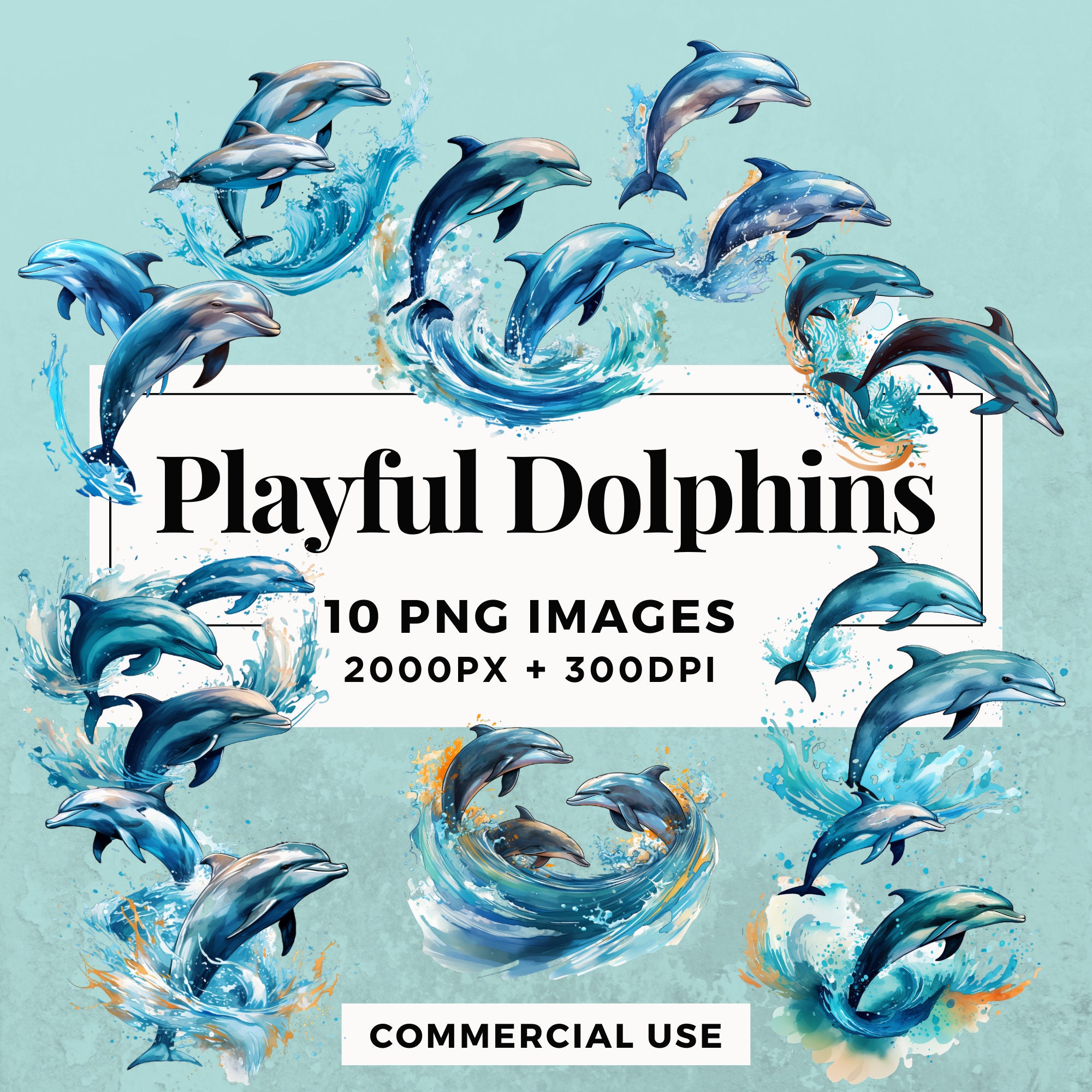 10 Playful Dolphins Clipart Pack INSTANT DOWNLOAD 10 Playful Dolphin ...