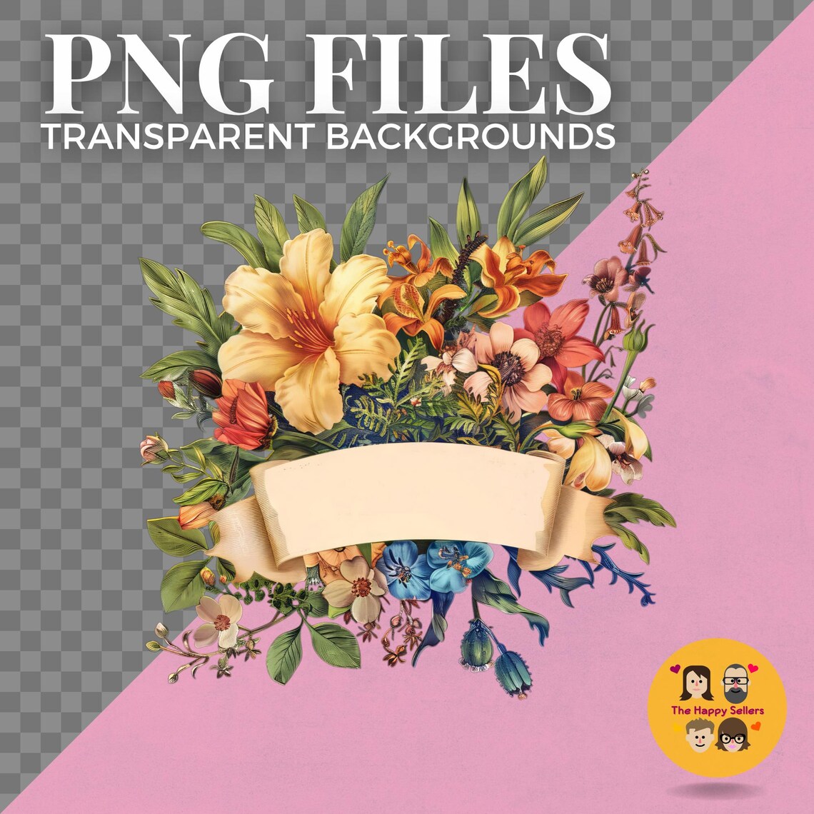 35 Vintage Banners With Wildflowers Clipart Pack - INSTANT DOWNLOAD ...