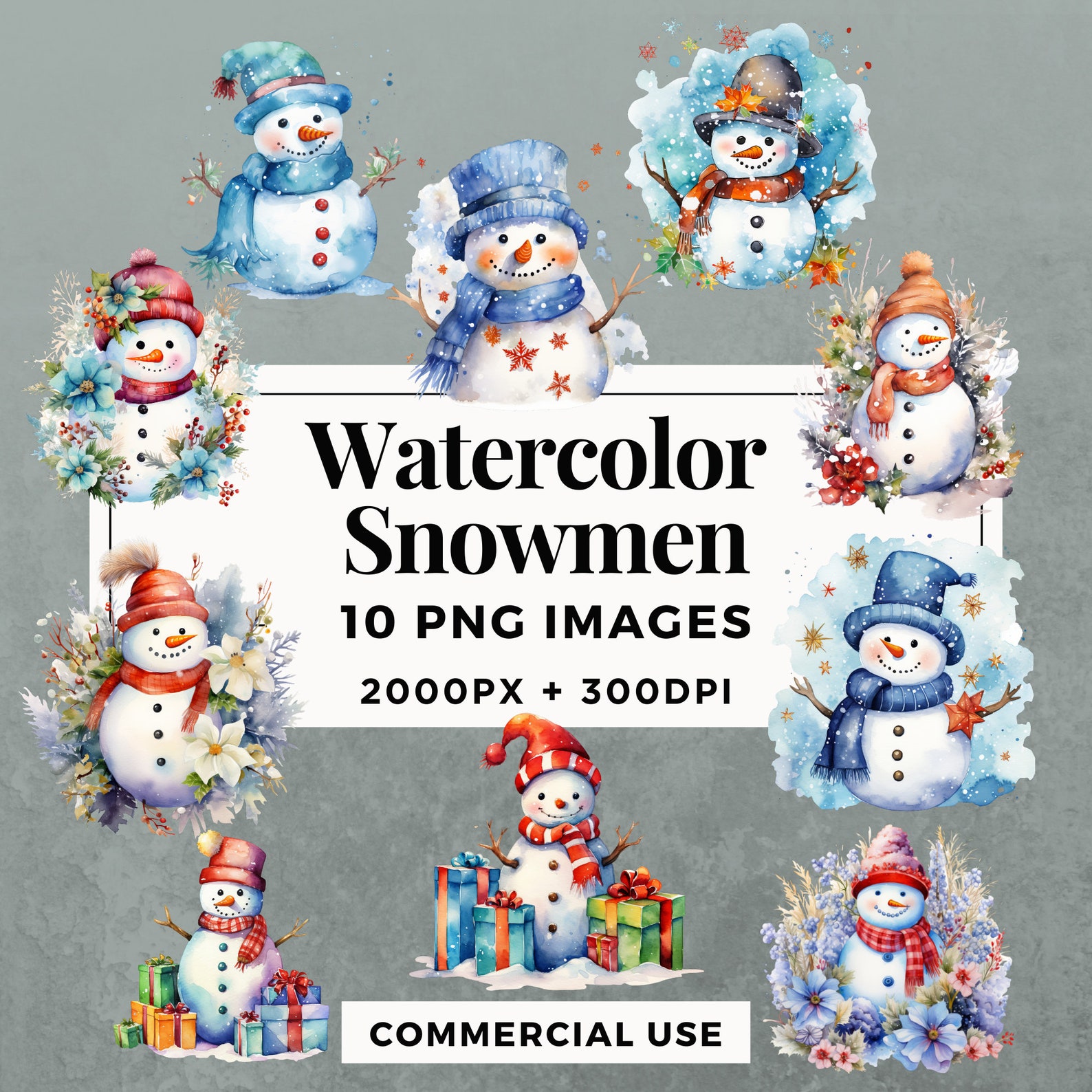 10 Watercolor Snowmen Clipart Pack INSTANT DOWNLOAD 10 Snowman ...