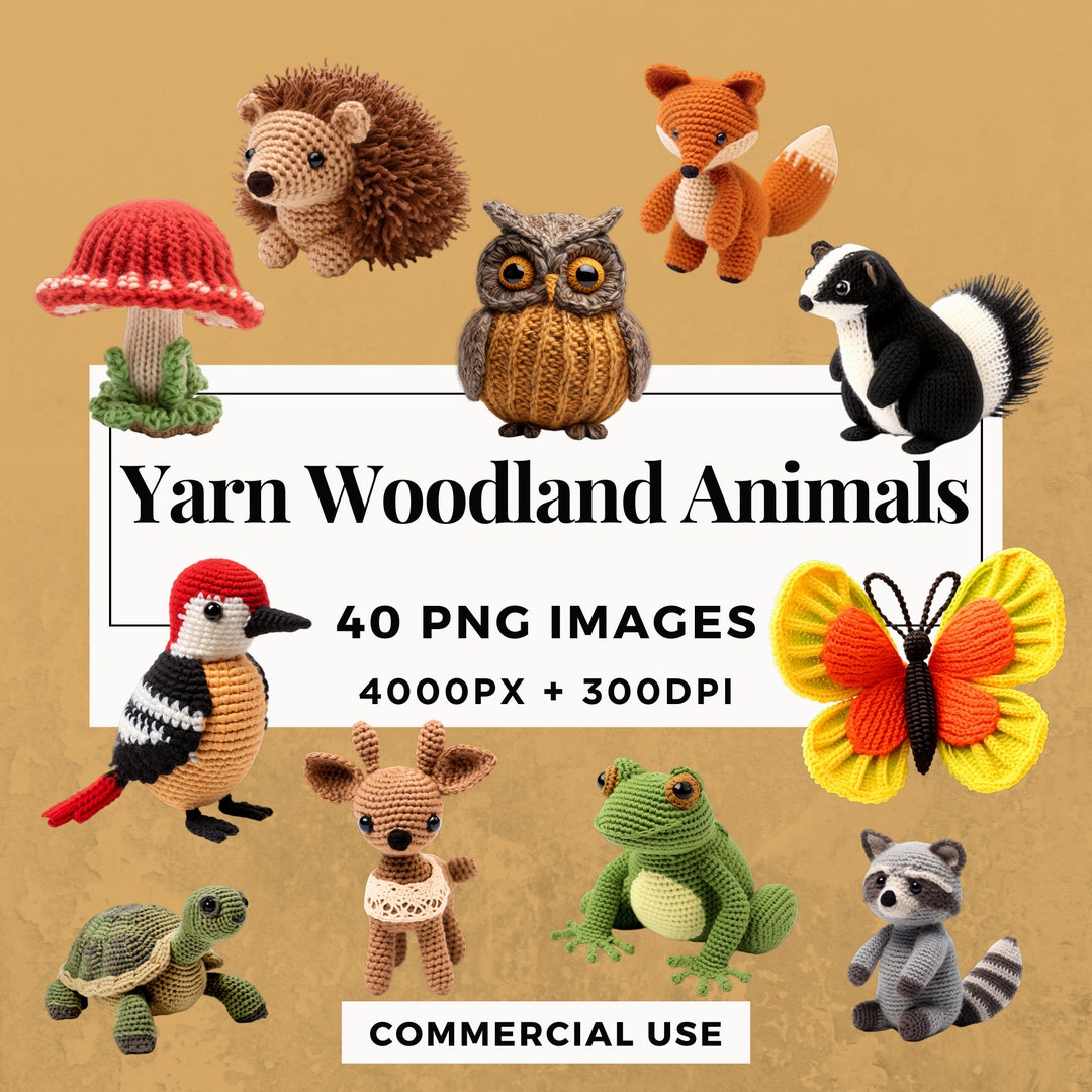 40 Yarn Woodland Animals Clipart Pack INSTANT DOWNLOAD 40 Yarn Animal ...