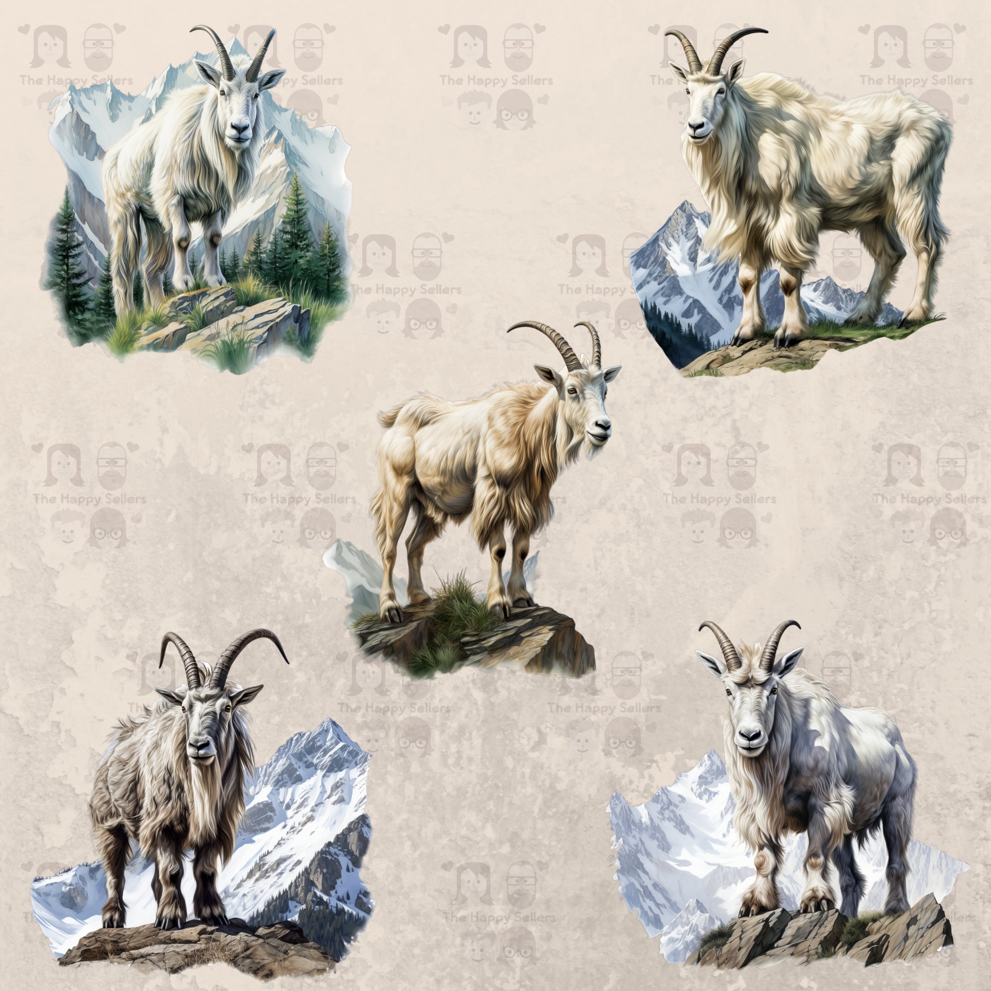 20 Majestic Mountain Goats Clipart Pack INSTANT DOWNLOAD 20 Mountain ...