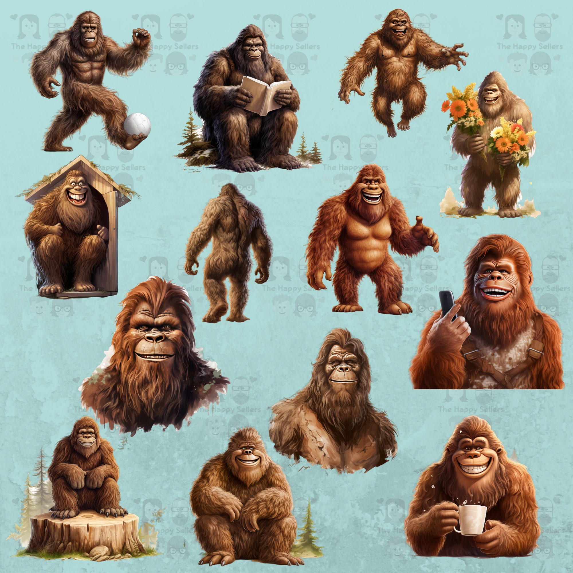 50 Sasquatch Clipart Pack INSTANT DOWNLOAD 50 Mysterious Sasquatch ...
