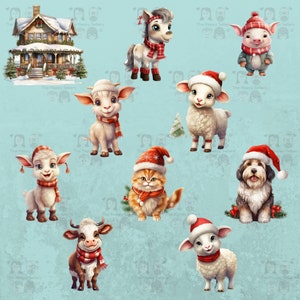 30 Farm Animals Christmas Clipart Pack INSTANT DOWNLOAD 30 Farm Animal ...