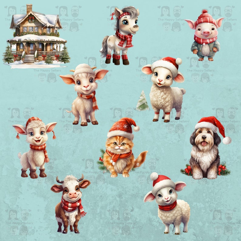 30 Farm Animals Christmas Clipart Pack INSTANT DOWNLOAD 30 Farm Animal ...