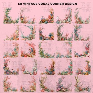 50 Vintage Coral Corner Design Clipart Pack INSTANT DOWNLOAD 50 Coral ...