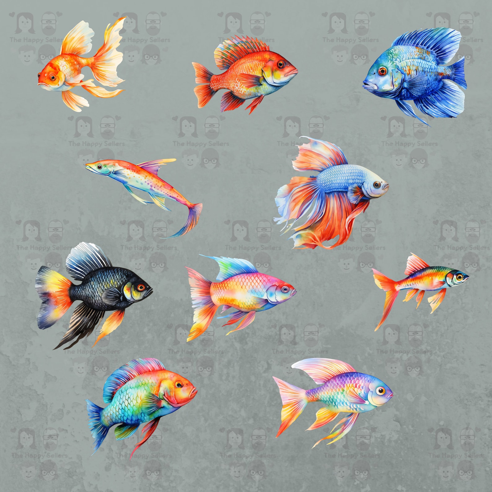 40 Watercolor Tropical Fish Clipart Pack INSTANT DOWNLOAD 40 Vibrant ...