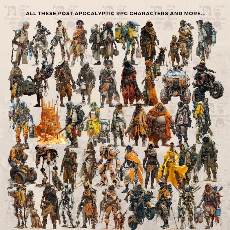 174 Post-apocalyptic RPG Characters Clipart Bundle Instant Download ...