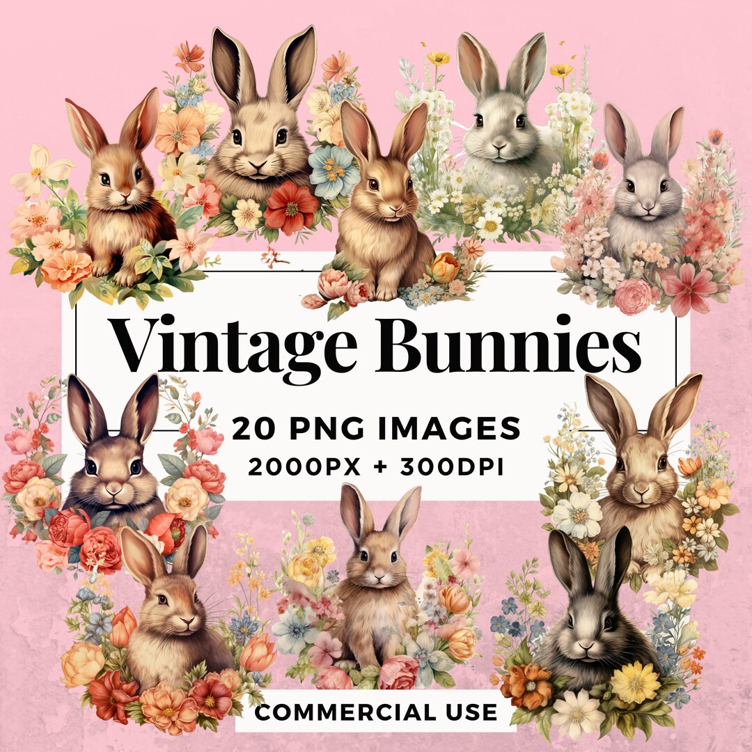 20 Vintage Bunnies Clipart Pack INSTANT DOWNLOAD 20 Charming Vintage ...