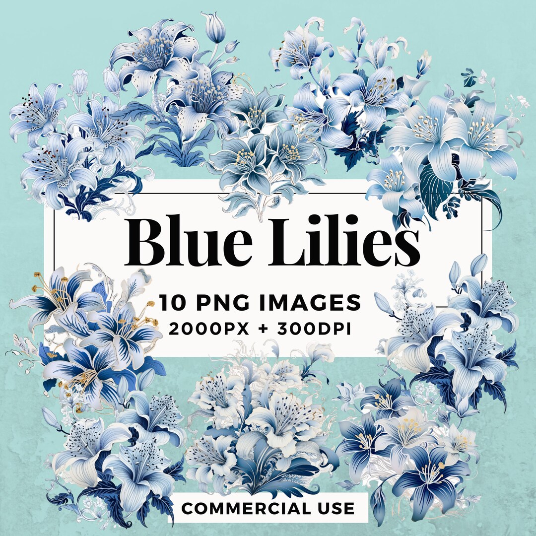 10 Blue Lilies Clipart Pack INSTANT DOWNLOAD 10 Blue Lily Illustrations ...