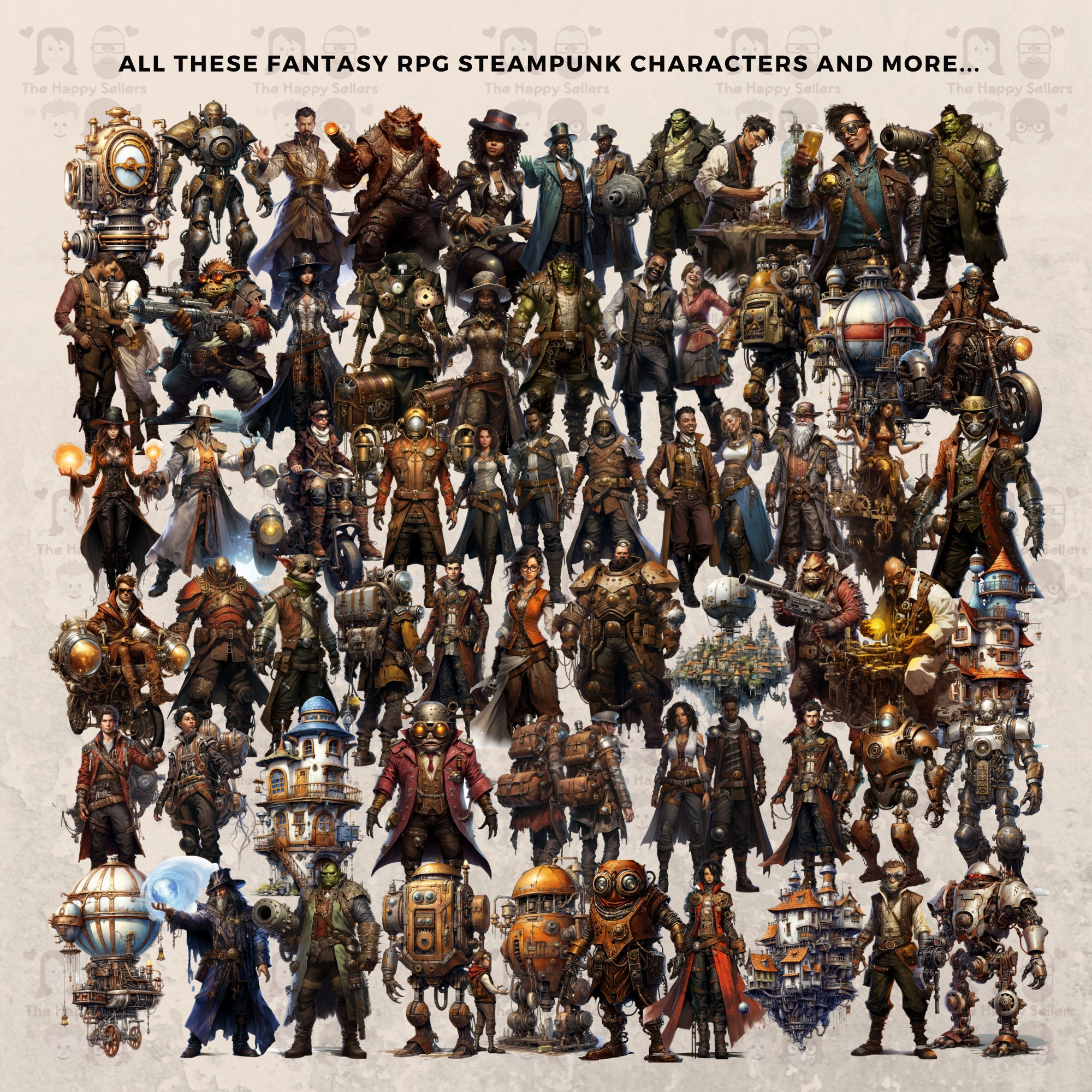 128 Fantasy RPG Steampunk Characters 2 Clipart Bundle Instant Download ...