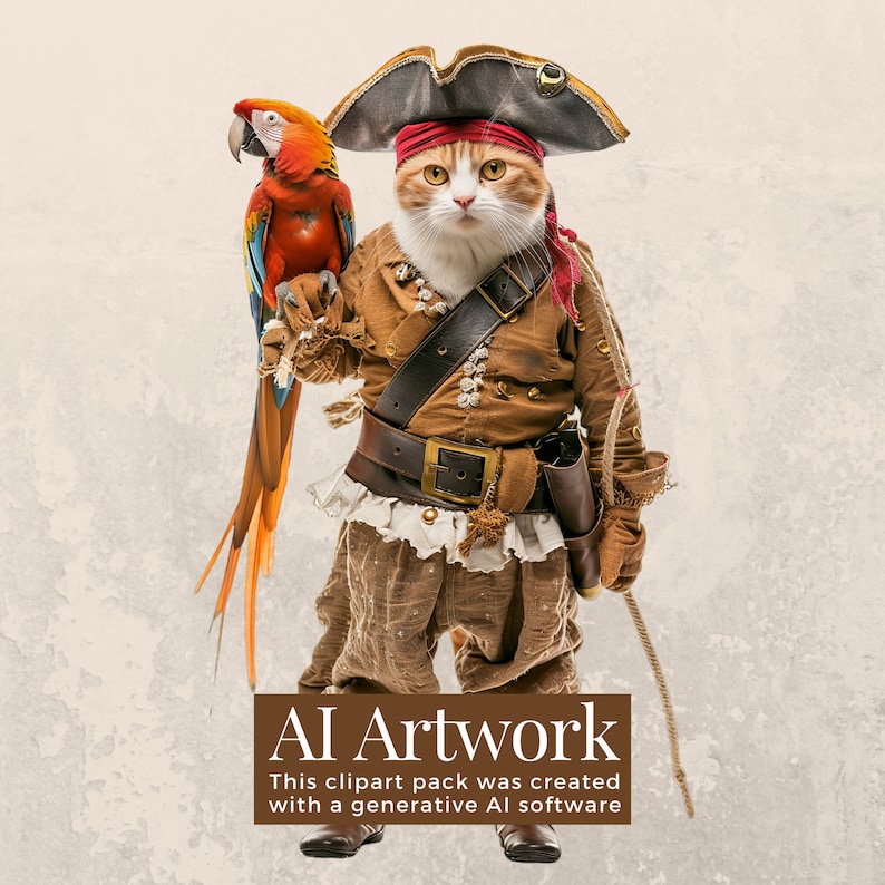 30 Pirate Cats Clipart Pack INSTANT DOWNLOAD 30 Swashbuckling Feline ...
