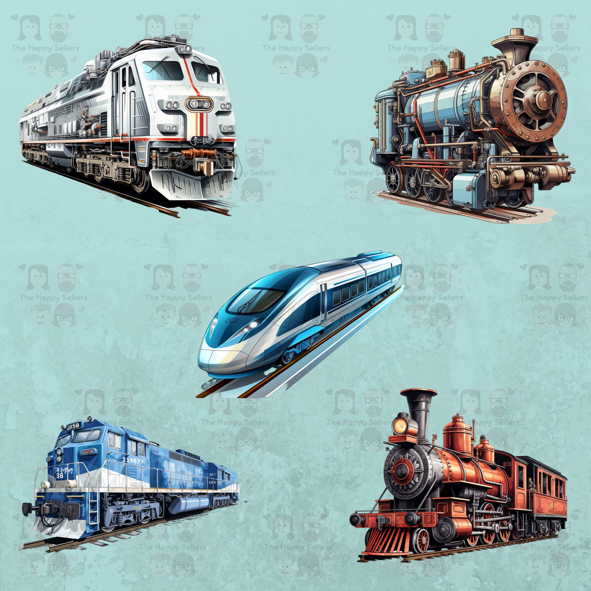 20 Train Engines Clipart Pack INSTANT DOWNLOAD 20 Locomotive ...
