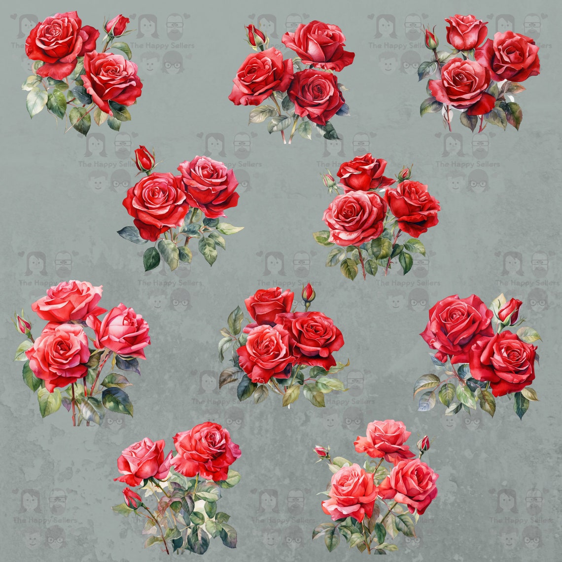 40 Watercolor Red Roses Clipart Pack INSTANT DOWNLOAD 40 - Etsy