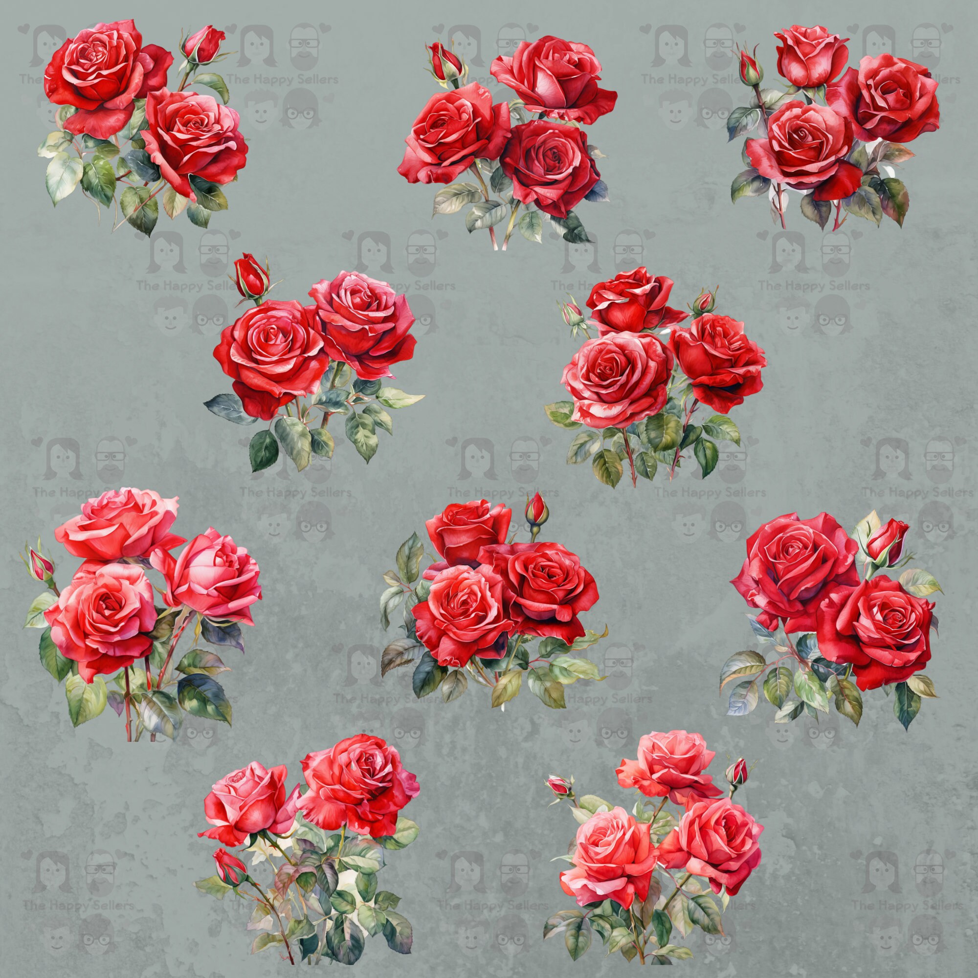 40 Watercolor Red Roses Clipart Pack INSTANT DOWNLOAD 40 - Etsy