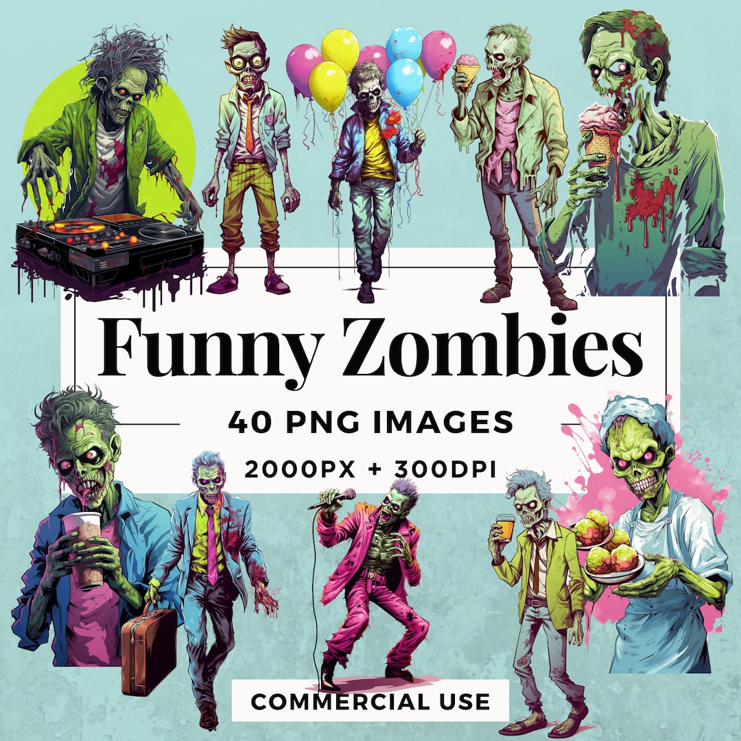40 Funny Zombies Clipart Pack INSTANT DOWNLOAD 40 Hilarious Undead ...