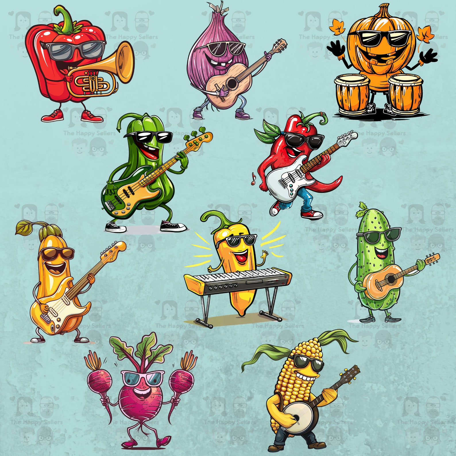 20 Veggie Band Clipart Pack INSTANT DOWNLOAD 20 Musical Vegetable ...