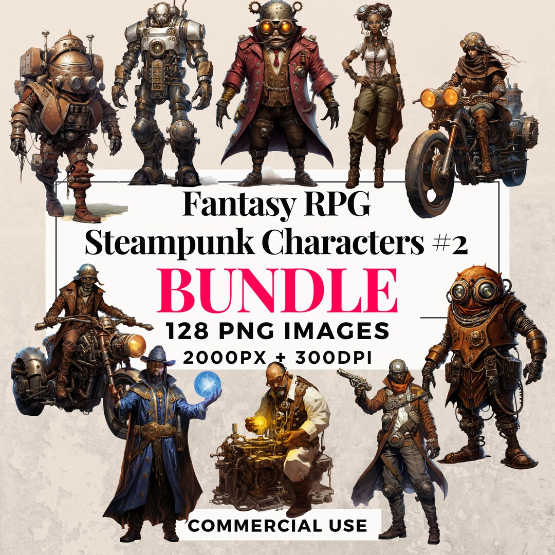 128 Fantasy RPG Steampunk Characters #2 Clipart Bundle - Instant ...