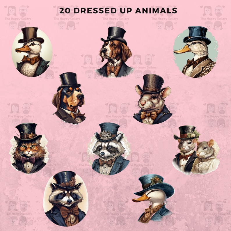 20 Dressed up Animals Clipart Pack - INSTANT DOWNLOAD, PNG Transparent ...