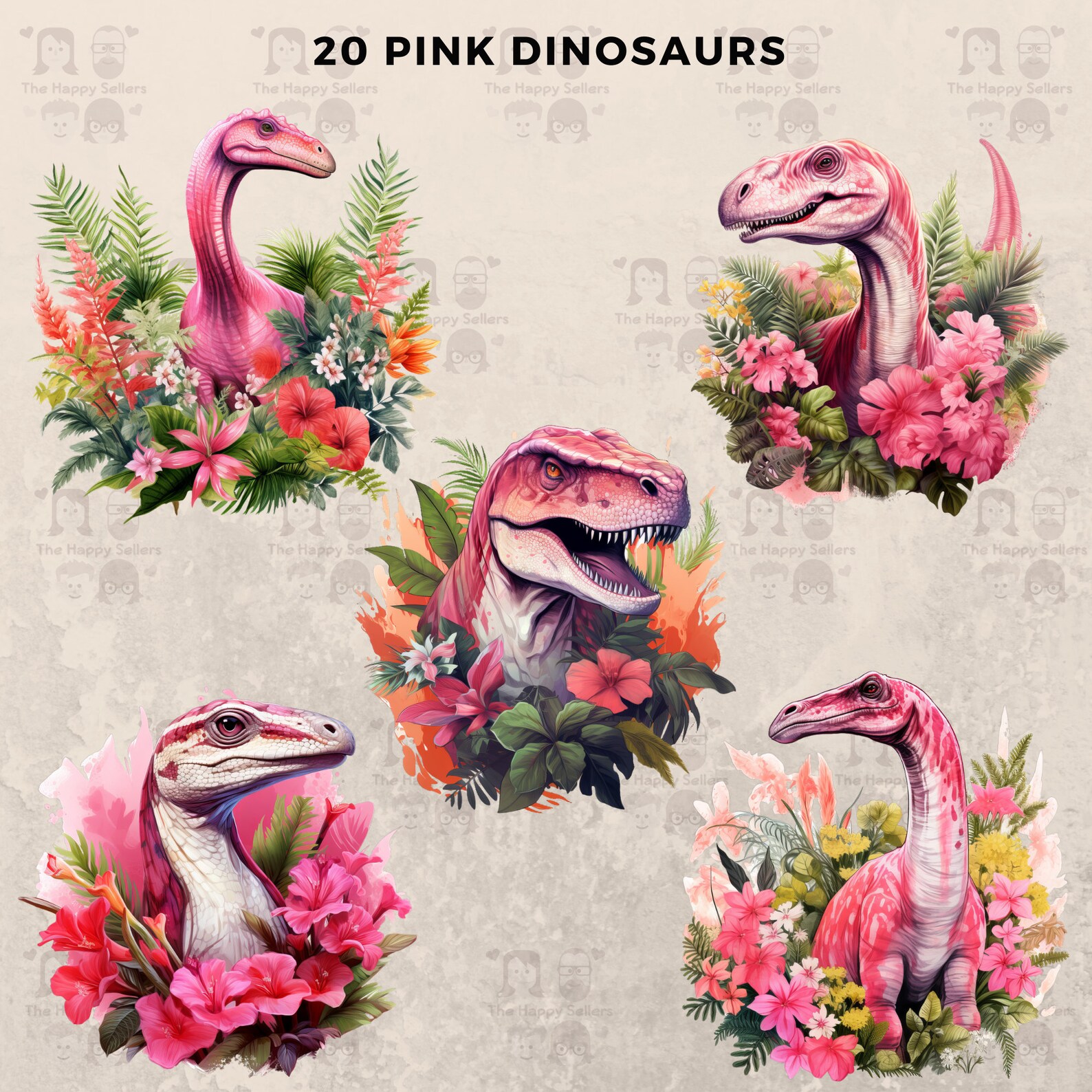 20 Pink Dinosaurs Clipart Pack INSTANT DOWNLOAD 20 Adorable - Etsy