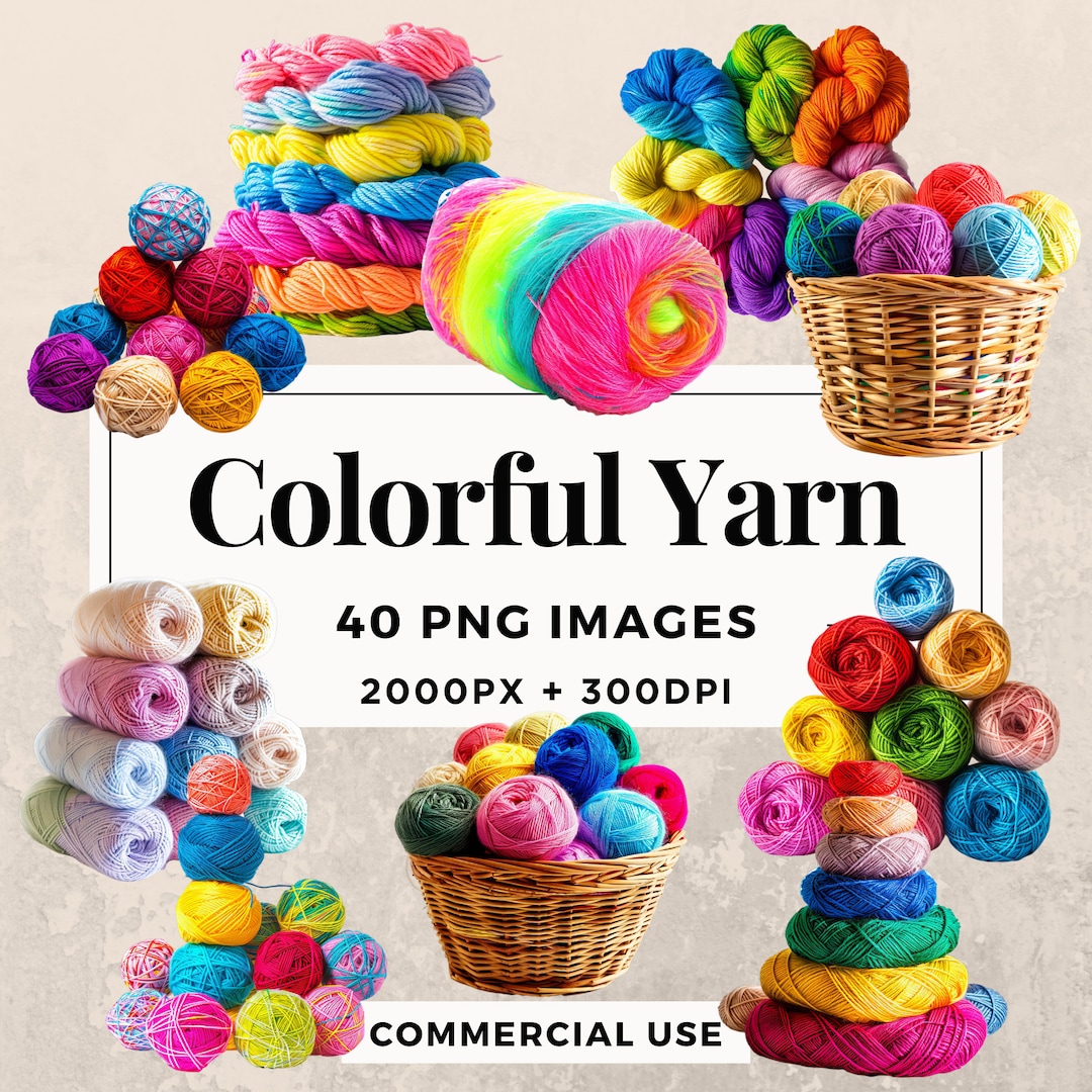 40 Colorful Yarn Clipart Pack INSTANT DOWNLOAD 40 Vibrant Yarn Skeins ...