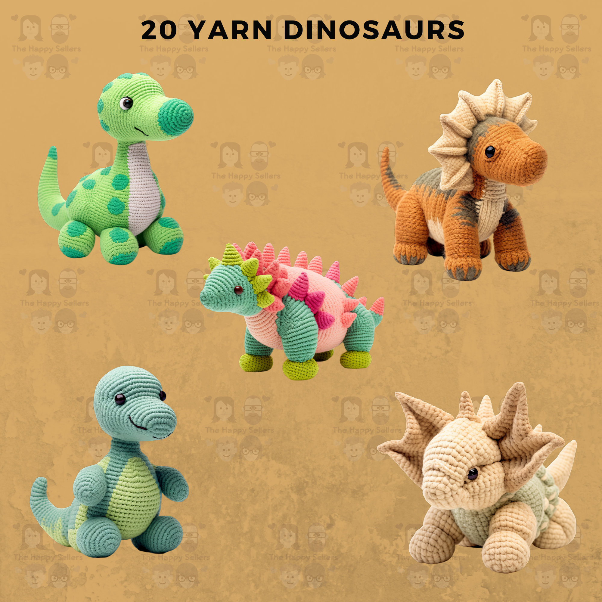 20 Yarn Dinosaurs Clipart Pack INSTANT DOWNLOAD 20 Playful Yarn ...