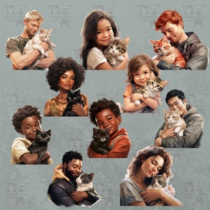 20 Cats and Owners Clipart Pack INSTANT DOWNLOAD 20 Cat and Owner ...