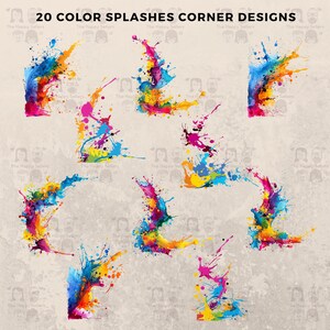20 Color Splashes Corner Designs Clipart Pack - INSTANT DOWNLOAD, PNG ...