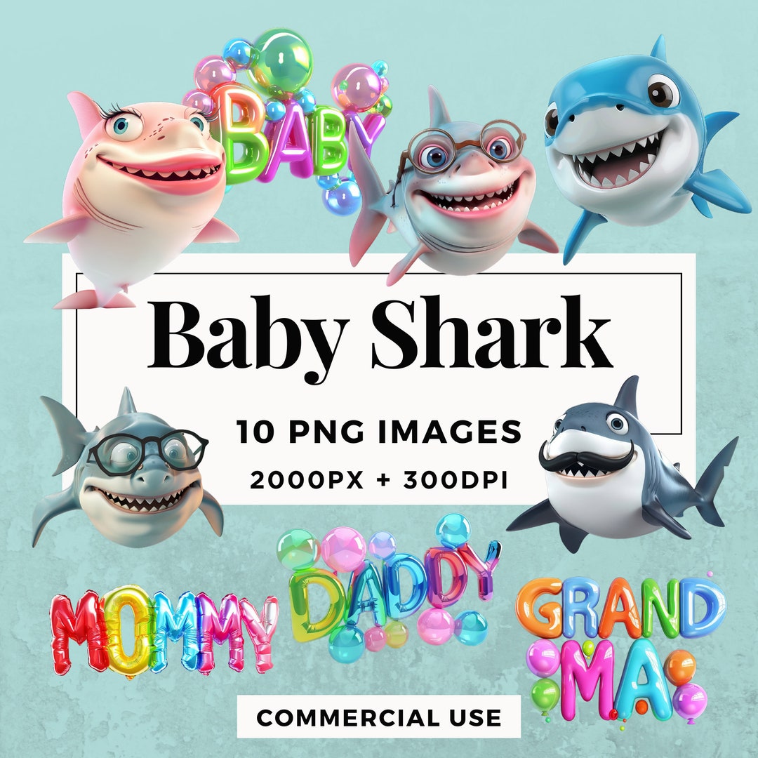 10 Baby Shark Clipart Pack INSTANT DOWNLOAD 10 Cute Shark Illustrations ...