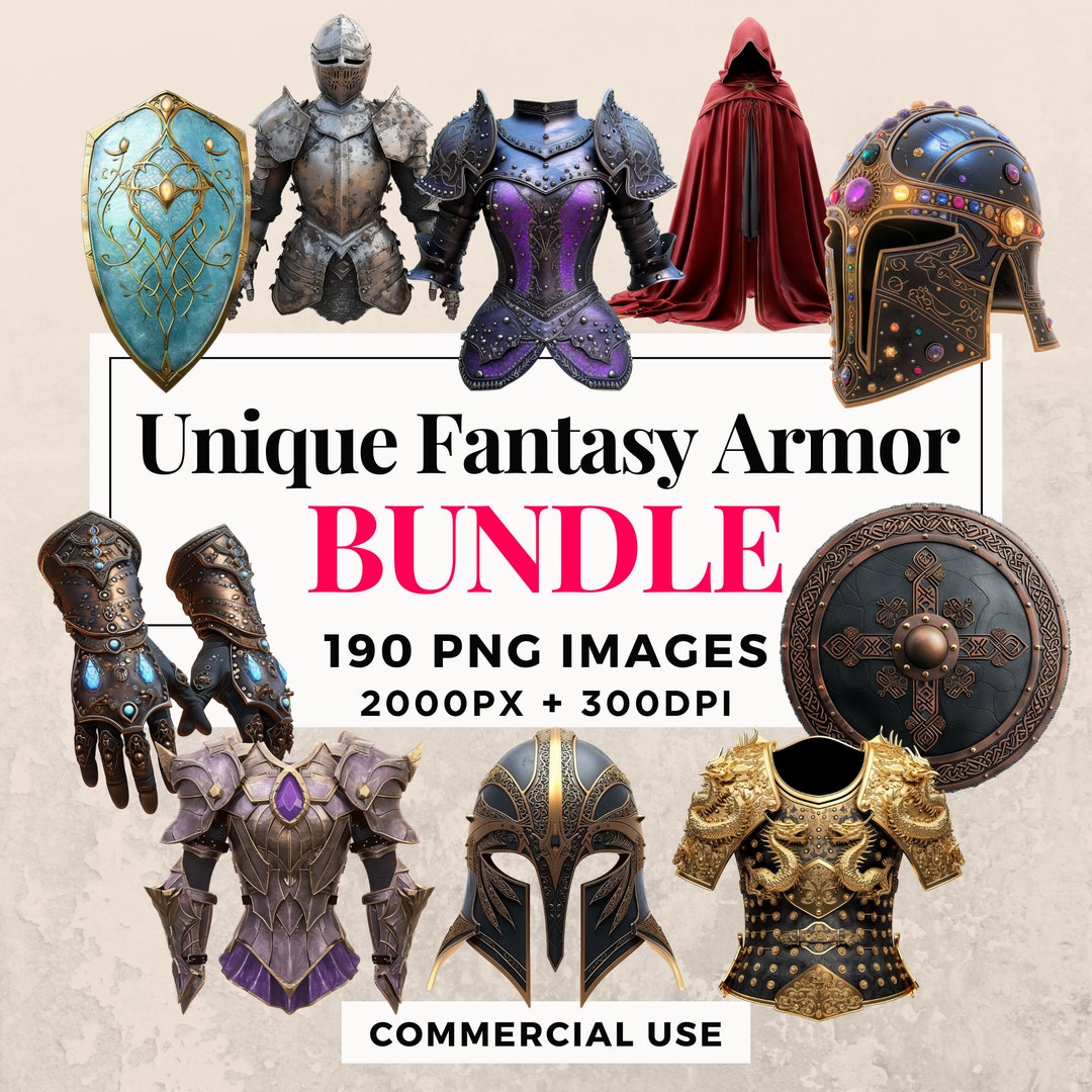190 Unique Fantasy Armor Clipart Bundle - Instant Download, PNG Images ...