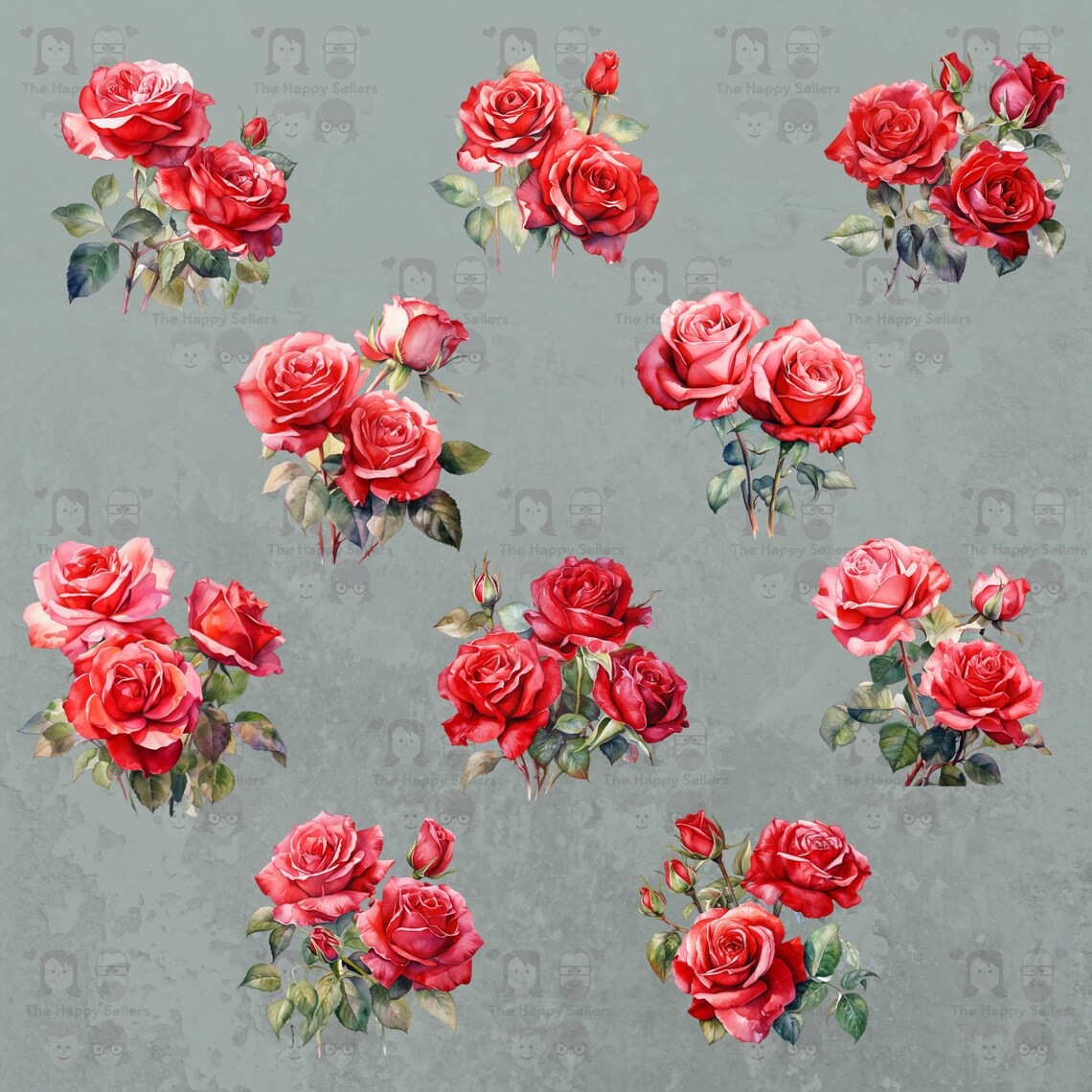40 Watercolor Red Roses Clipart Pack INSTANT DOWNLOAD 40 - Etsy
