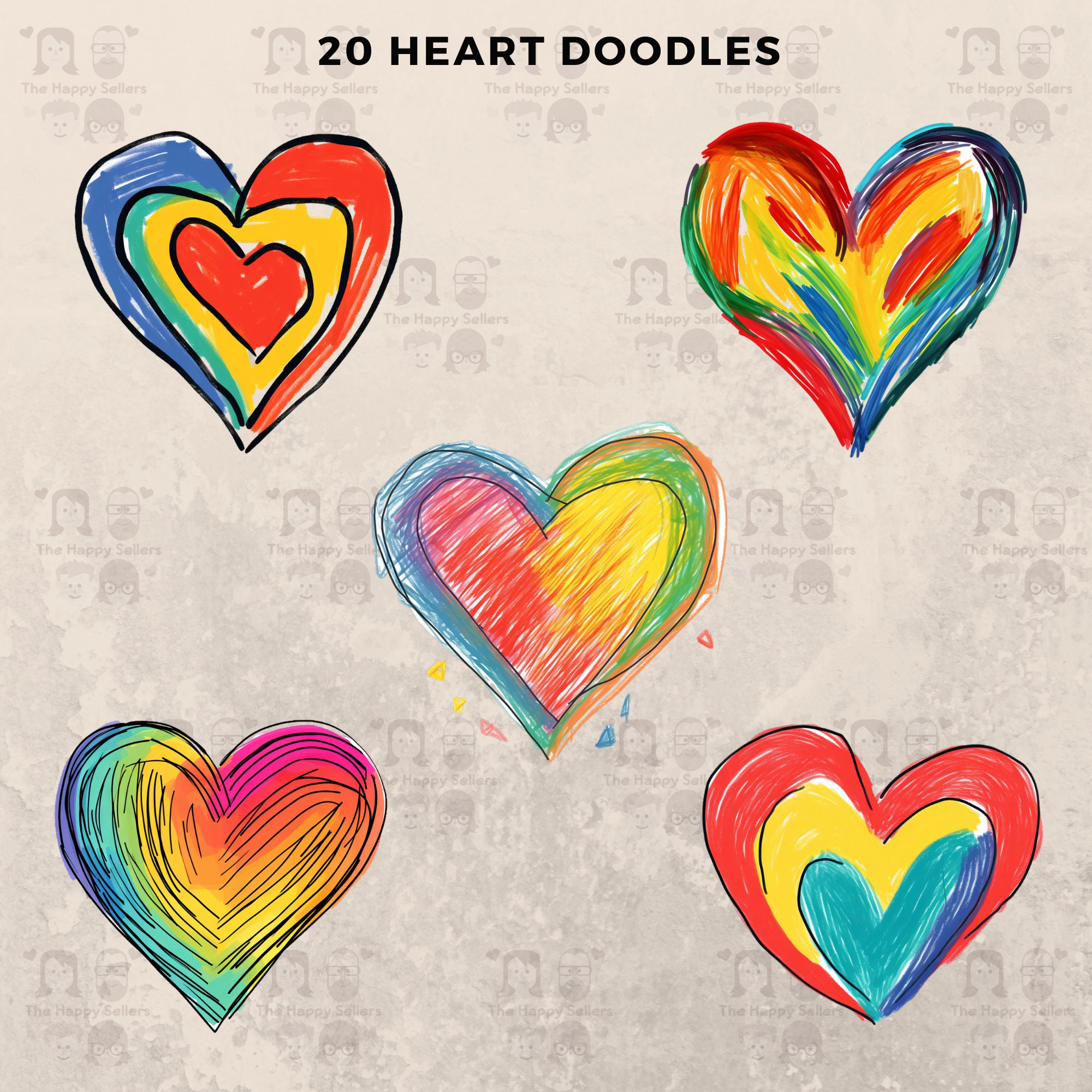 20 Heart Doodles Clipart Pack INSTANT DOWNLOAD 20 Playful Heart ...