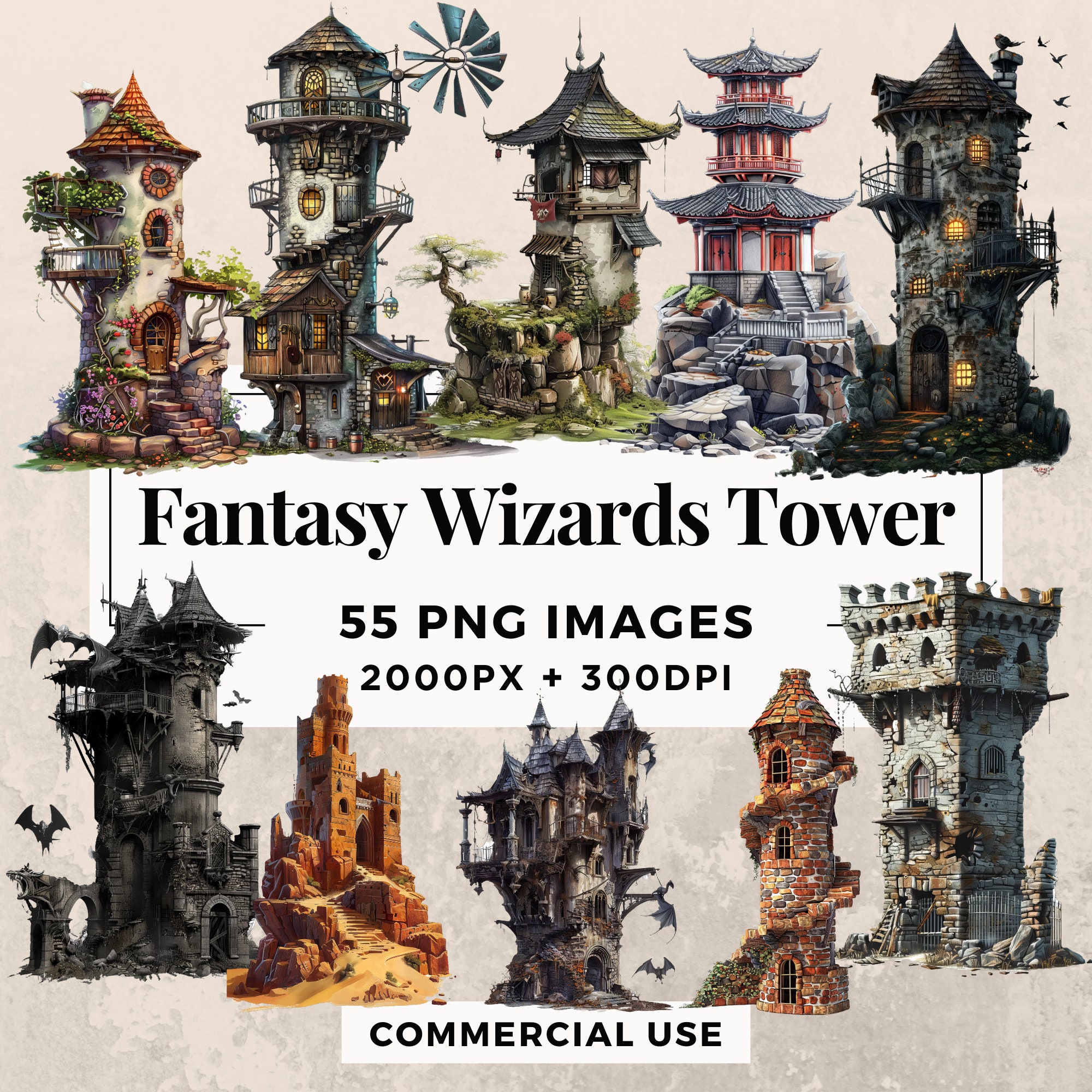 55 Fantasy Wizards Tower Clipart Pack INSTANT DOWNLOAD 55 Enchanting Tower Illustrations, PNG ...