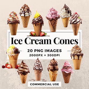 20 Ice Cream Cones Clipart Pack INSTANT DOWNLOAD 20 Ice Cream Cone ...