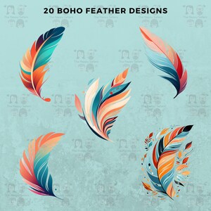 20 Boho Feather Designs Clipart Pack INSTANT DOWNLOAD 20 Bohemian ...