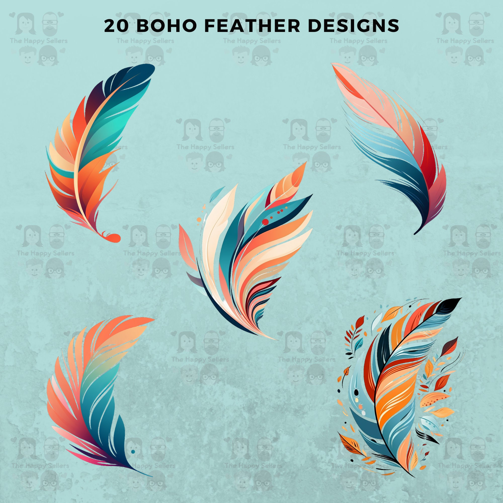 20 Boho Feather Designs Clipart Pack INSTANT DOWNLOAD 20 - Etsy