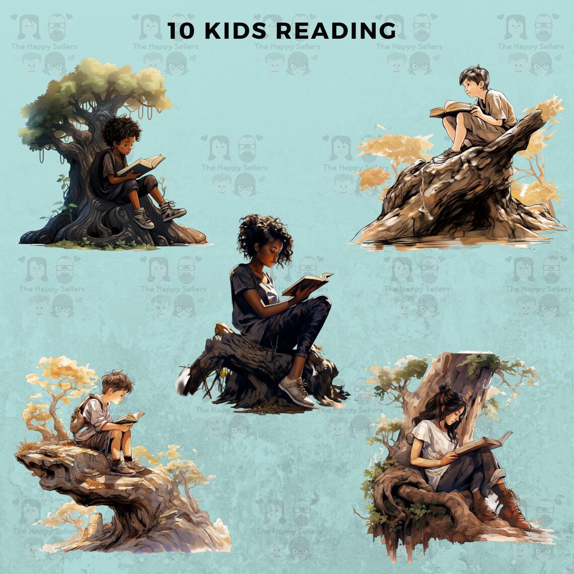 10 Kids Reading Clipart Pack INSTANT DOWNLOAD 10 Adorable Kids Reading ...
