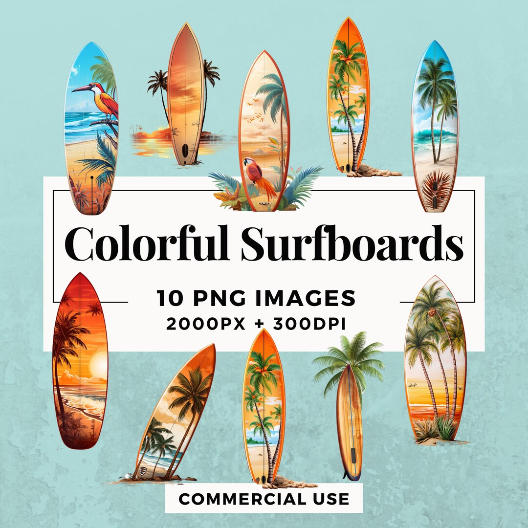 10 Colorful Surfboards Clipart Pack INSTANT DOWNLOAD 10 Vibrant ...