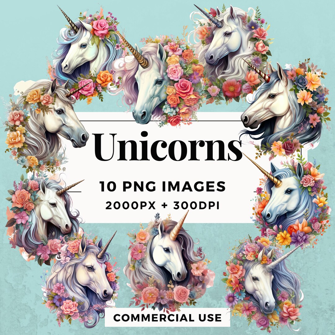 10 Unicorns Clipart Pack INSTANT DOWNLOAD 10 Enchanting Unicorn ...