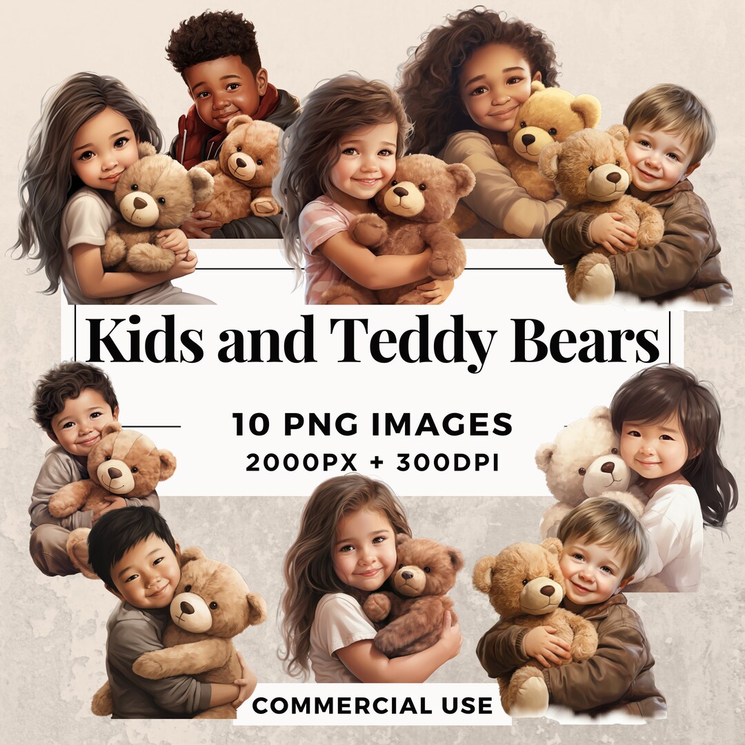 10 Kids and Teddy Bears Clipart Pack - INSTANT DOWNLOAD, PNG ...