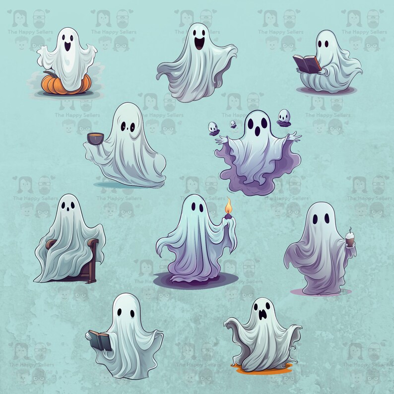40 Cute Ghosts Clipart Pack INSTANT DOWNLOAD 40 Adorable Ghost - Etsy
