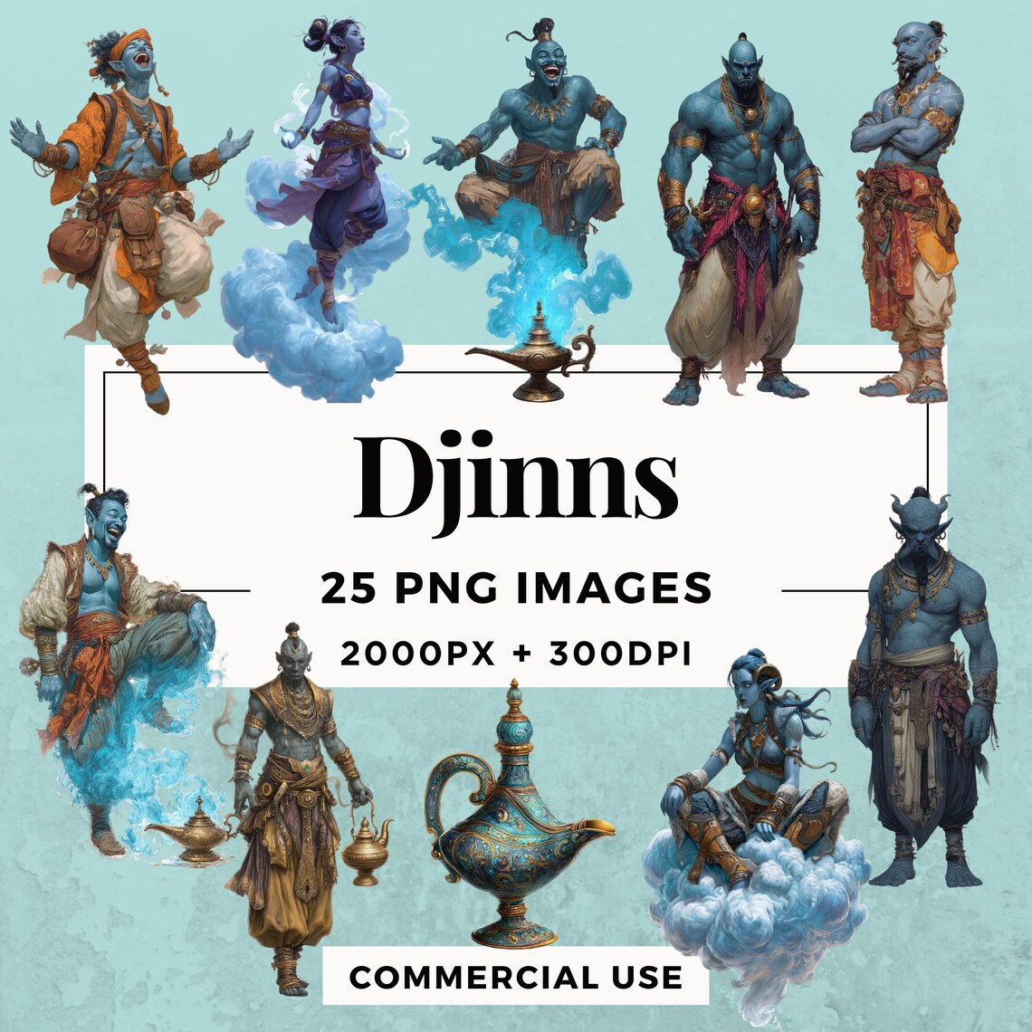 25 Djinns Clipart Pack INSTANT DOWNLOAD 25 Mystical Genie Illustrations ...