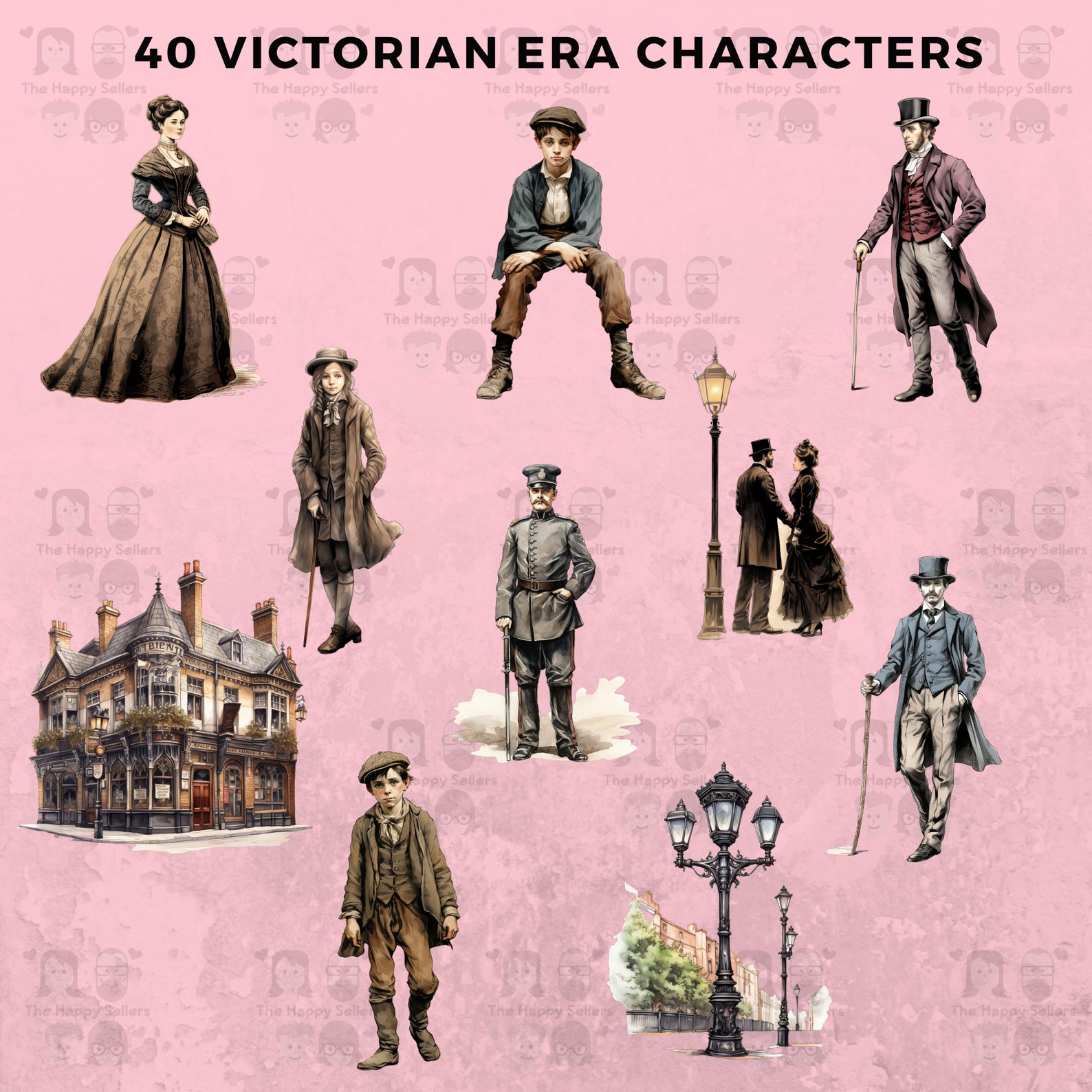 40 Victorian Era Characters Clipart Pack INSTANT DOWNLOAD, PNG ...