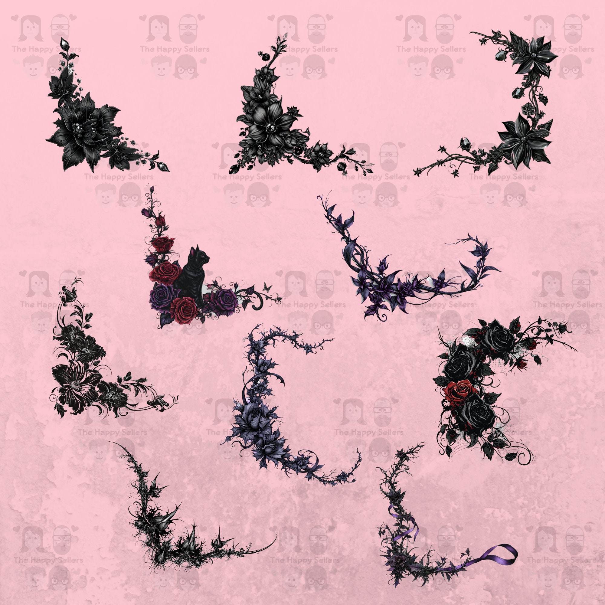 30 Gothic Corner Designs Clipart Pack INSTANT DOWNLOAD, PNG Transparent ...