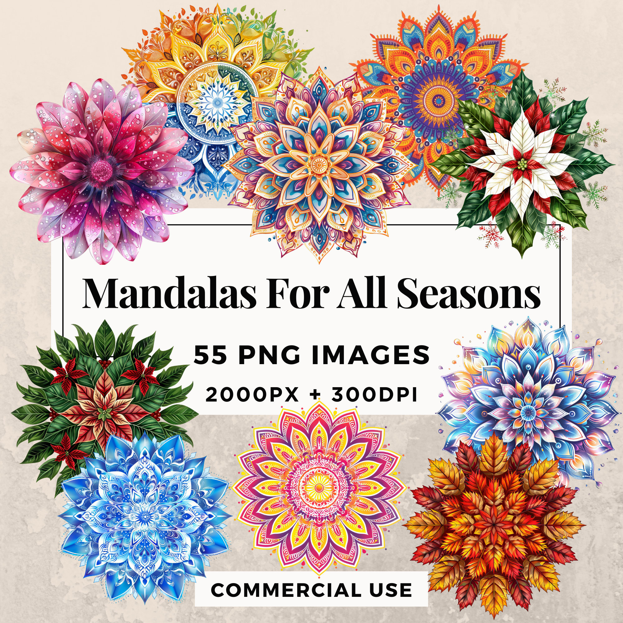 55 Mandalas for All Seasons Clipart Pack INSTANT DOWNLOAD 55 Beautiful ...