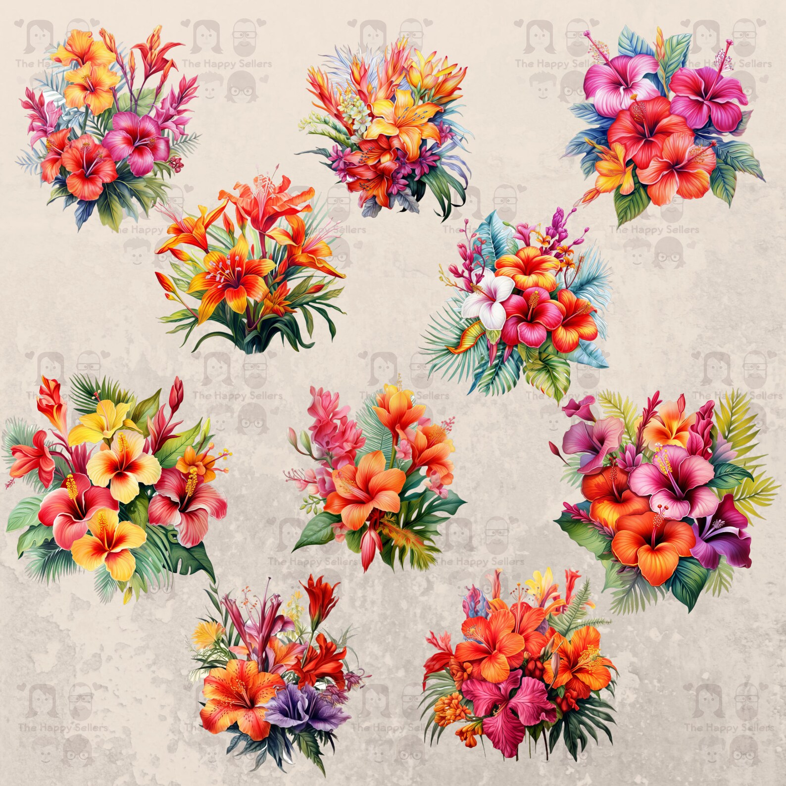 40 Tropical Flowers Clipart Pack INSTANT DOWNLOAD Exotic Tropical ...