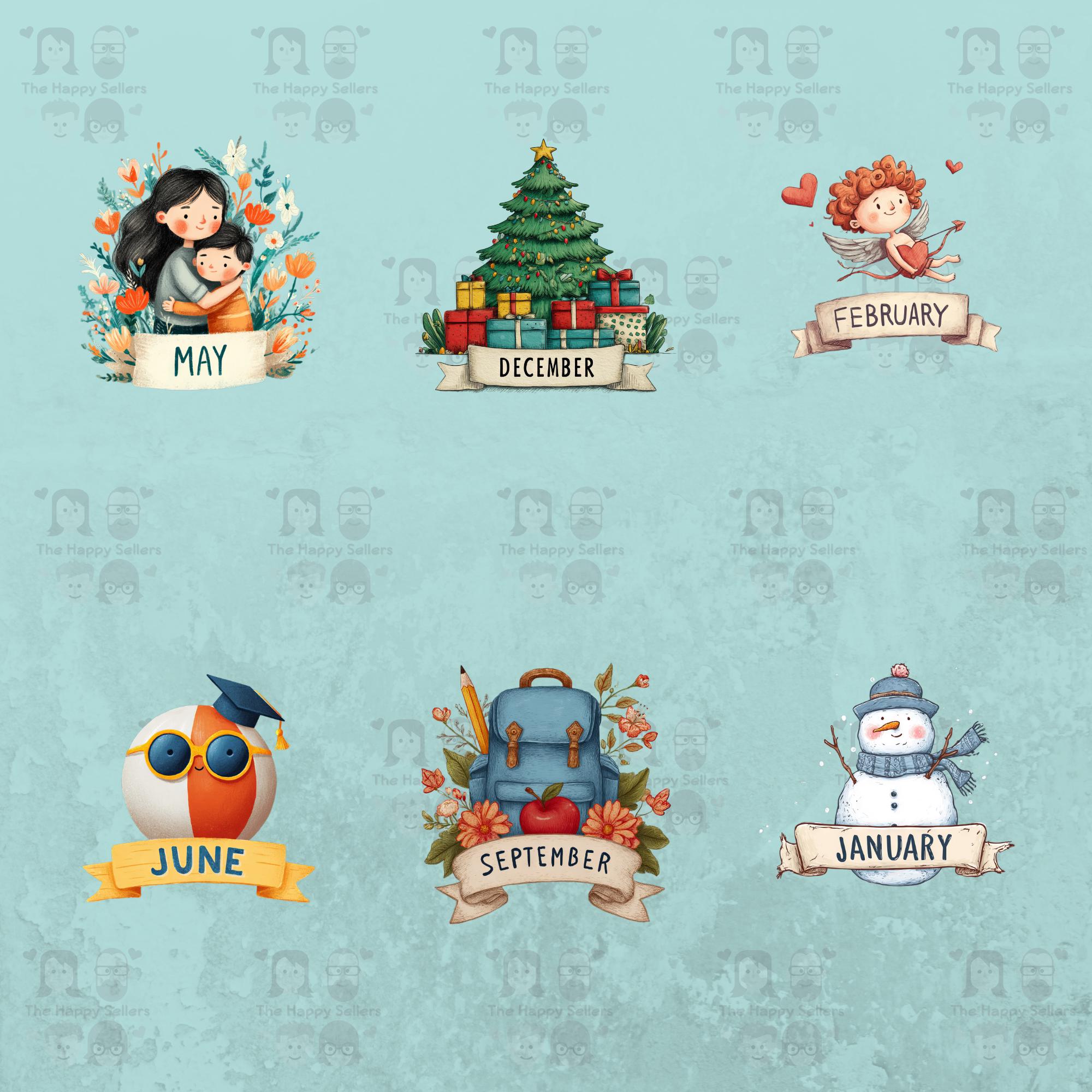 12 the 12 Months Clipart Pack Clipart Pack INSTANT DOWNLOAD 12 Seasonal ...