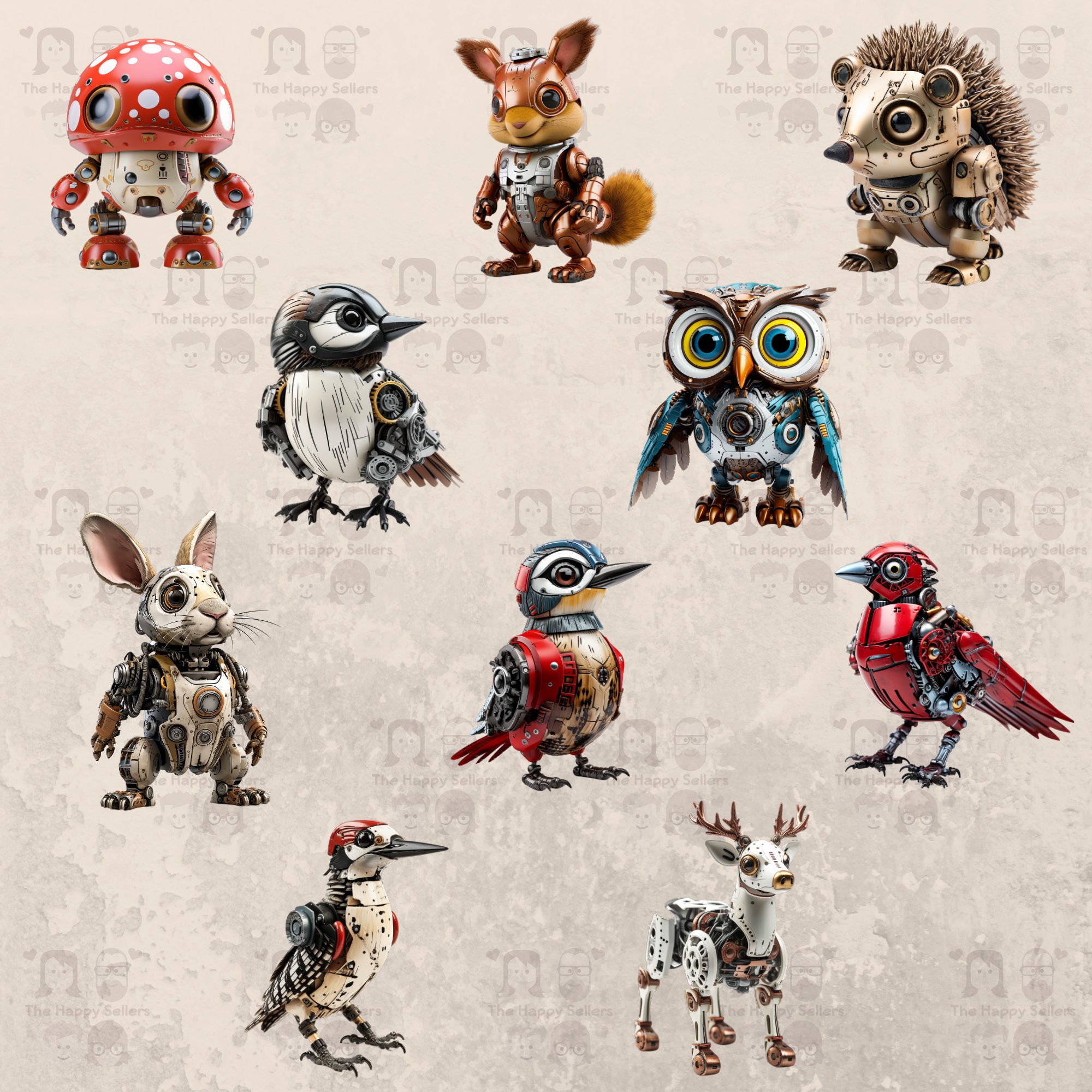 40 Robot Woodland Animals Clipart Pack INSTANT DOWNLOAD 40 Robotic ...
